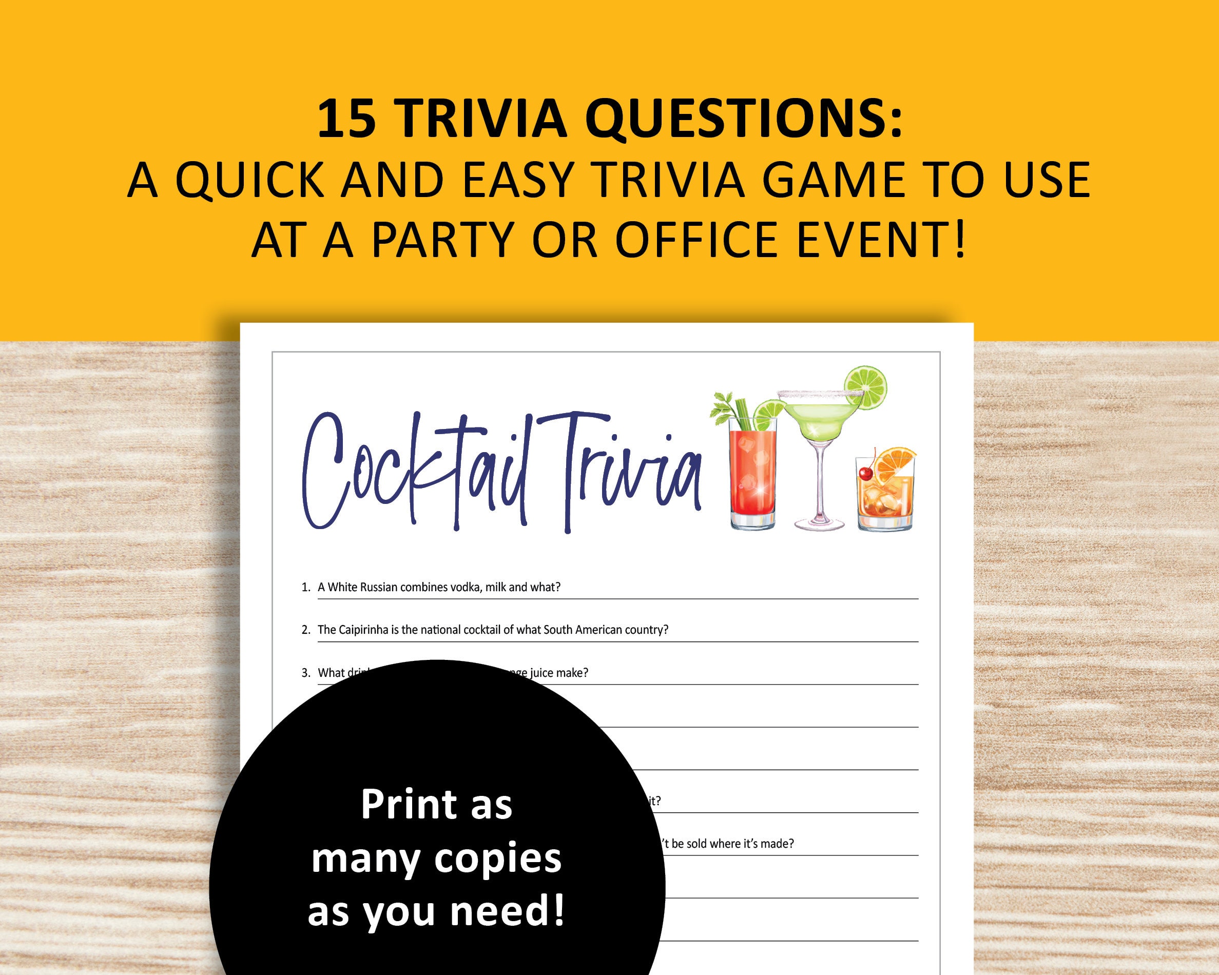 Cocktail Trivia Game, Drinks Printable Party Games, Instant Download ...