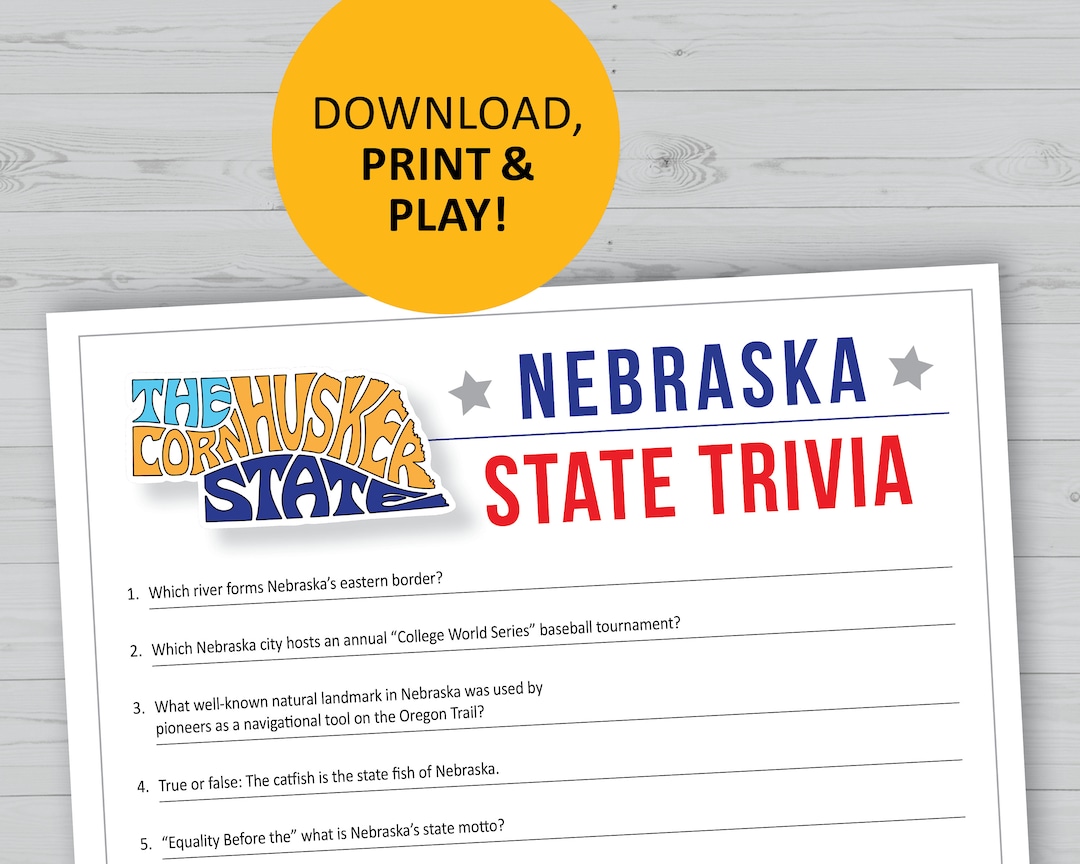 Nebraska Trivia Game, Printable, U.S. State Instant Download, Family ...