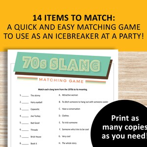 1970s Slang Game, Matching Printable, 70s Theme Party, Decades Trivia ...