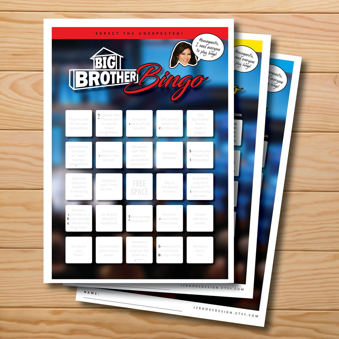 Big Brother TV Show Bingo Boards, Printable Bingo Game, Instant ...
