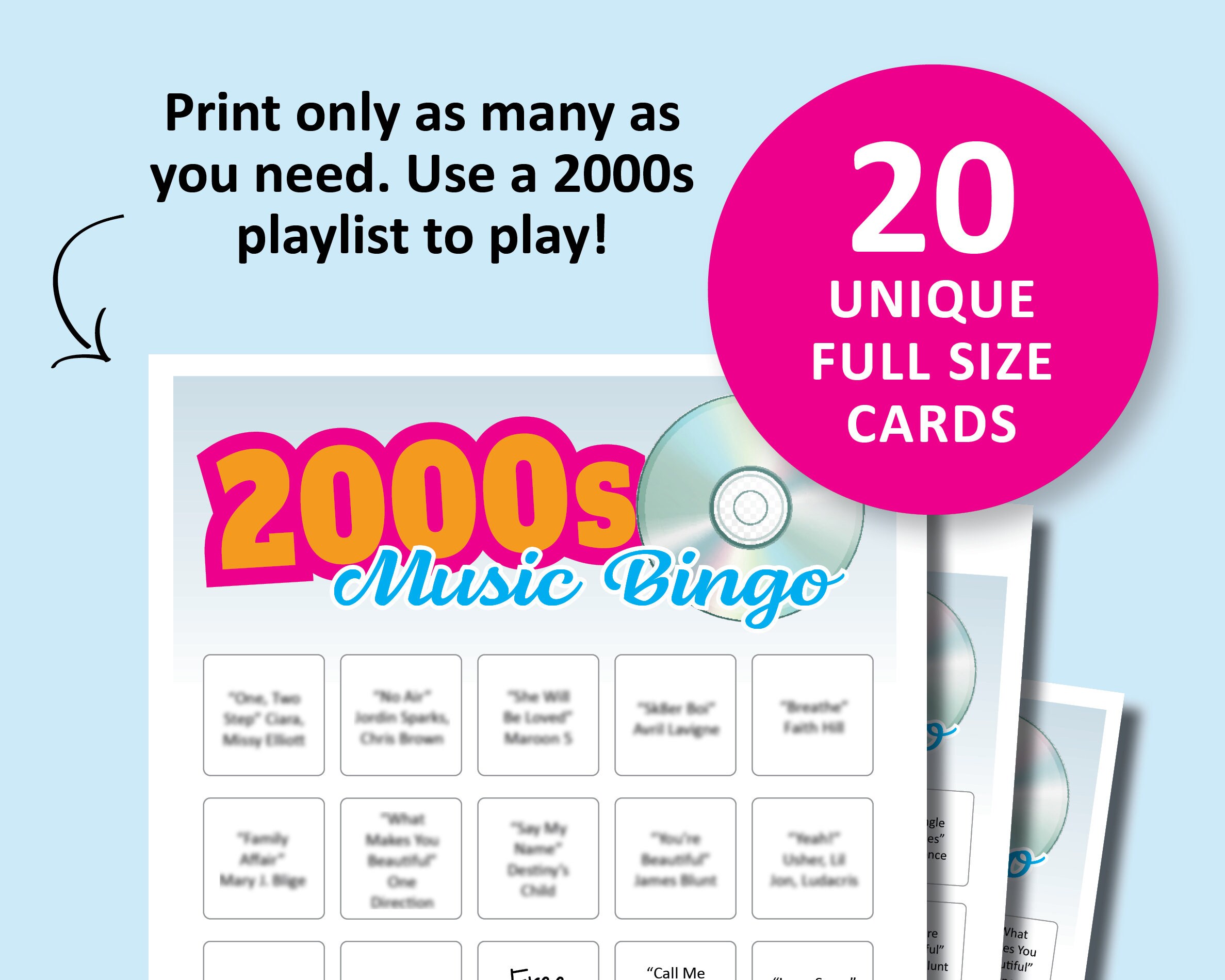 2000s Music Bingo Boards, 00s Printable Game, Instant Download, Party ...