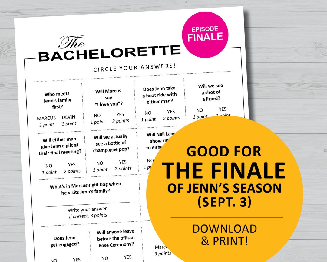 The Bachelorette Game, Jenn Tran Season Finale, Printable Weekly ...