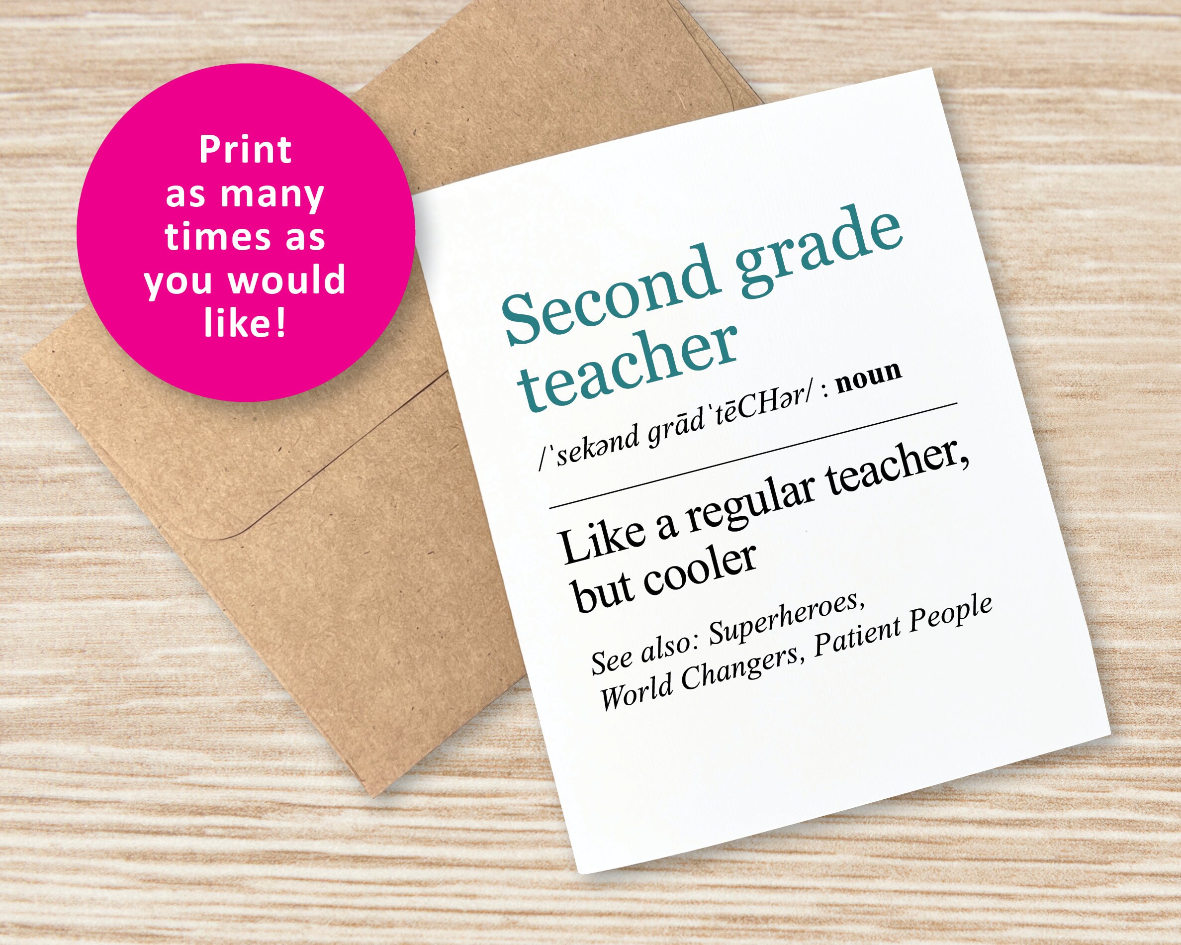 Second Grade Teacher Card Printable, Funny 2nd Teachers Appreciation ...