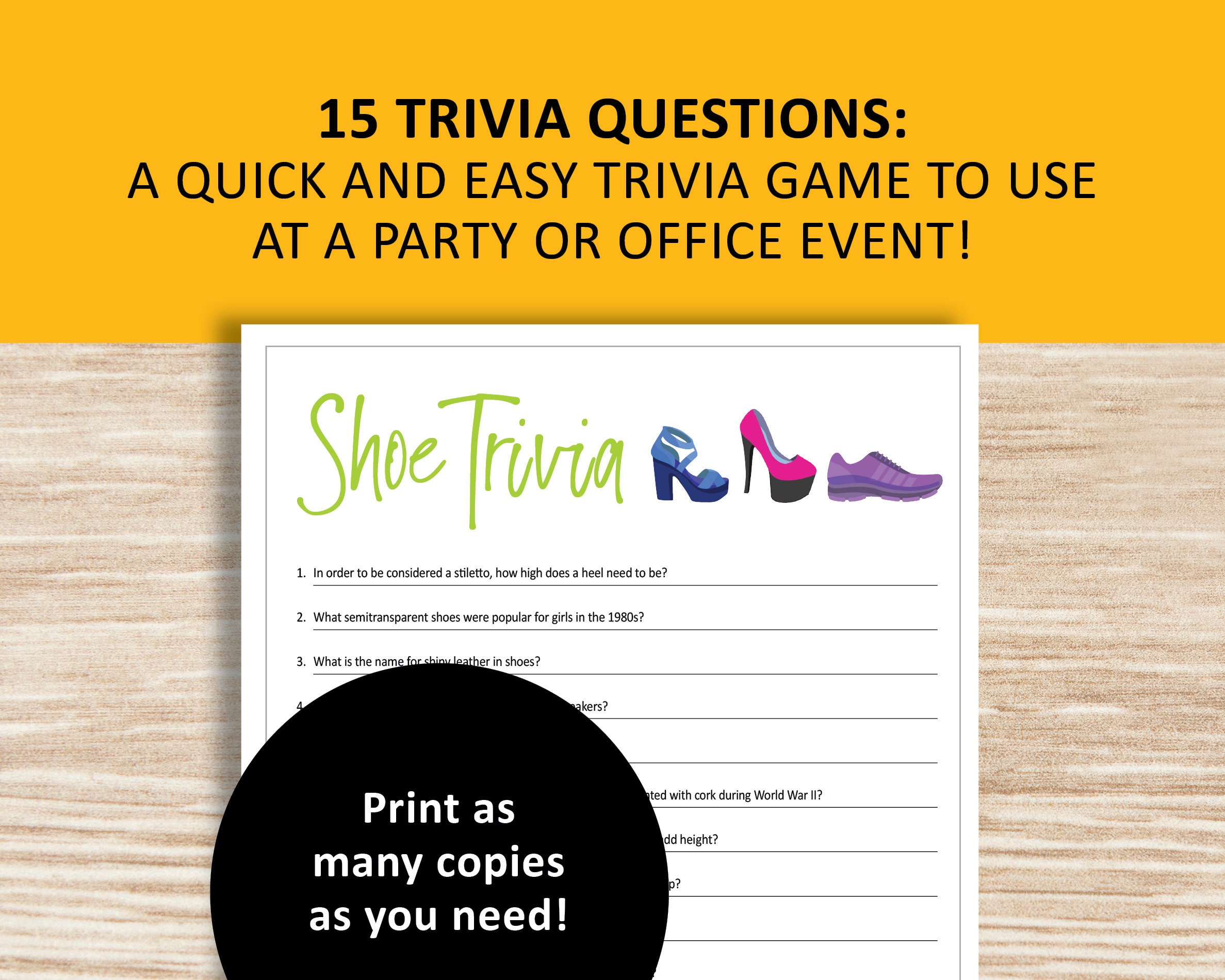 Shoe Trivia Game, Fashion Printable, Instant Download, Party Games ...