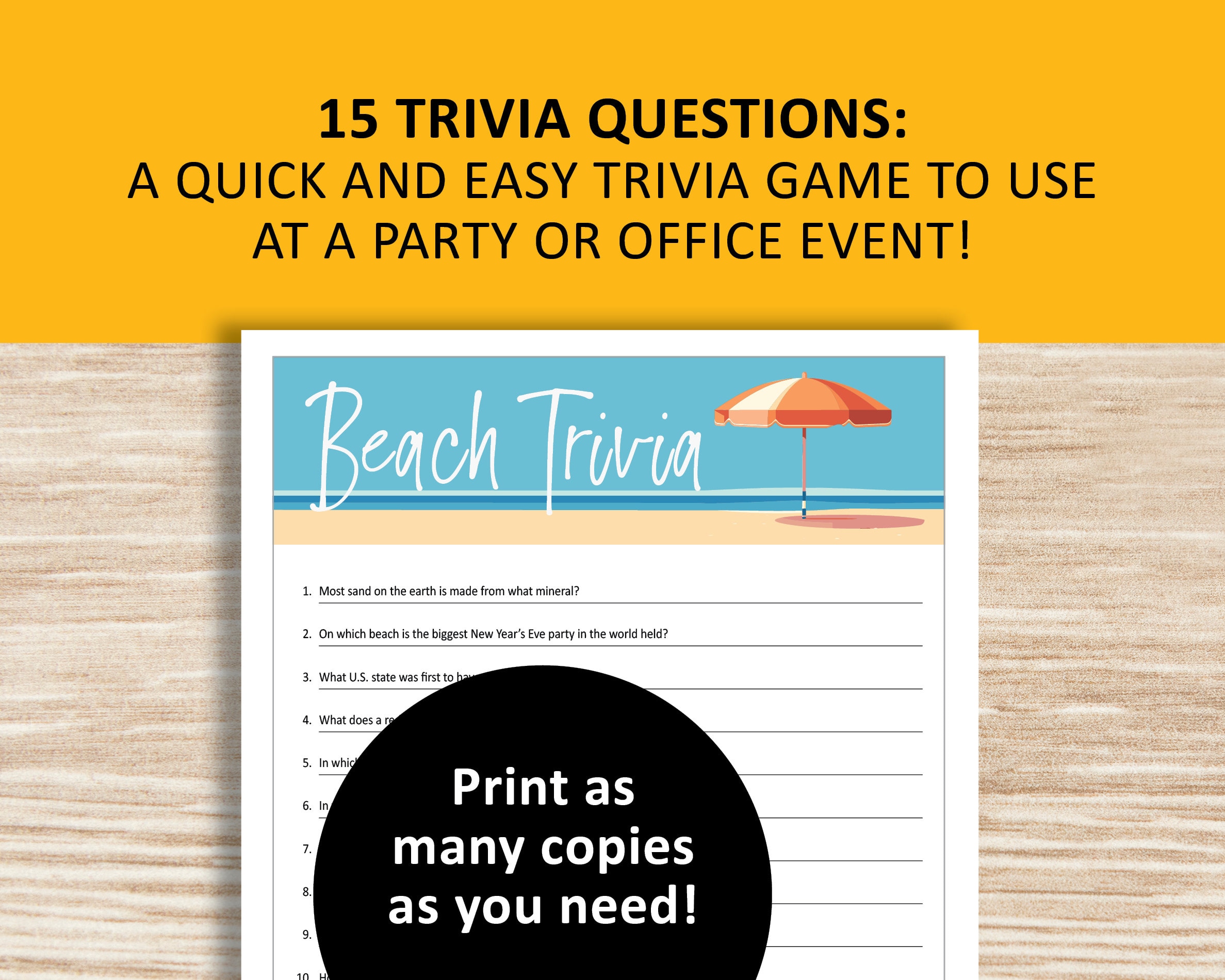 Beach Trivia Game Printable, Instant Download, Party Games, Questions ...