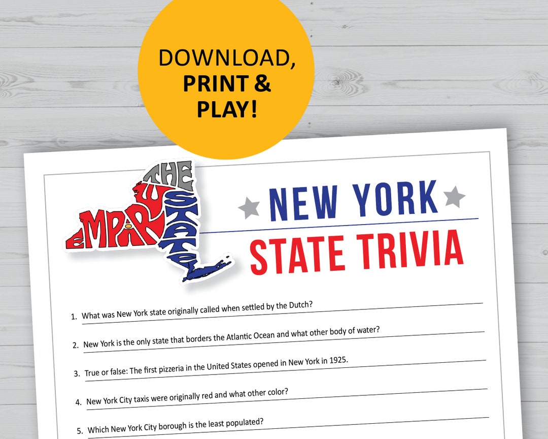 New York Trivia Game, Printable, U.S. State Instant Download, Family ...