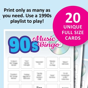 90s Music Bingo Boards, 1990s Printable Game, Instant Download, Party ...
