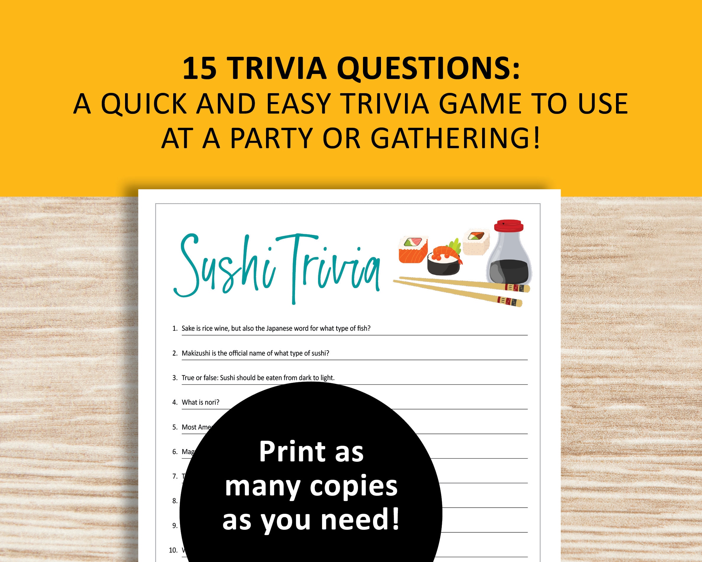 Sushi Trivia Game, Japanese Food Printable, Instant Download, Foodie ...
