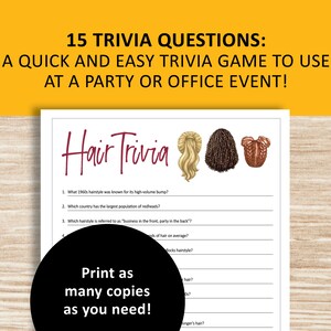 Hair Trivia Game, Hairstyle Printable Party Games, Instant Download ...