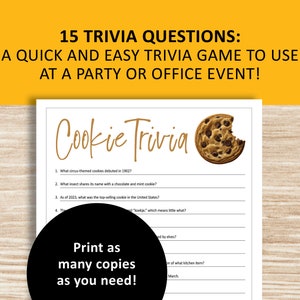 Cookie Trivia Game, Printable, Instant Download, Cookies, Party Games ...