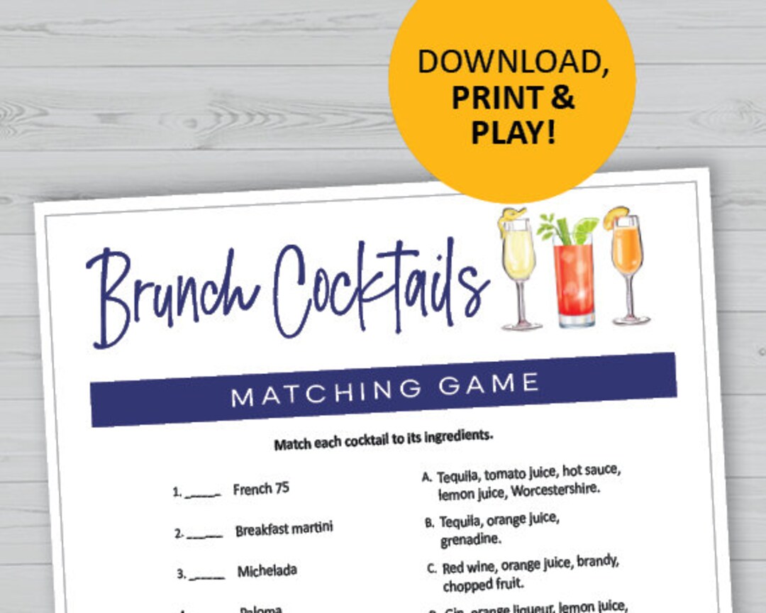 Brunch Cocktails Game, Matching Printable, Breakfast Drinks, Instant ...