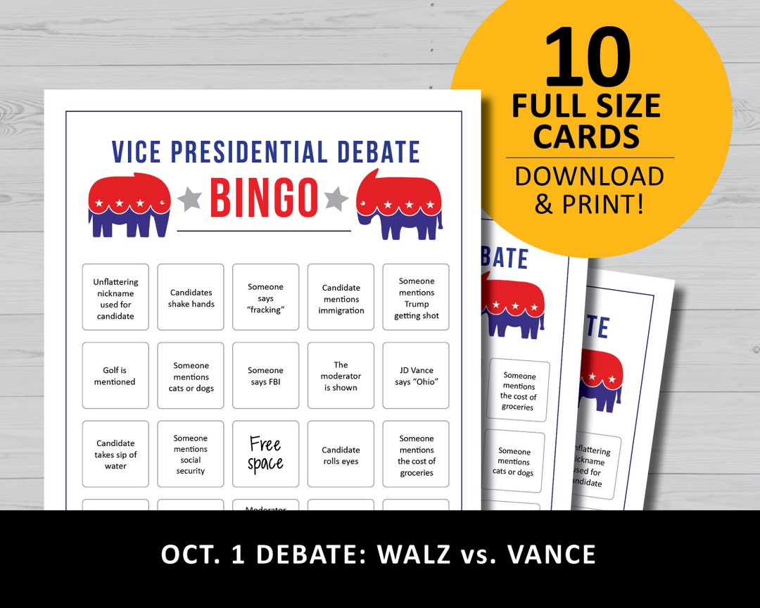 Vice Presidential Debate Bingo Game, Walz Vs. Vance, 2024 Election ...