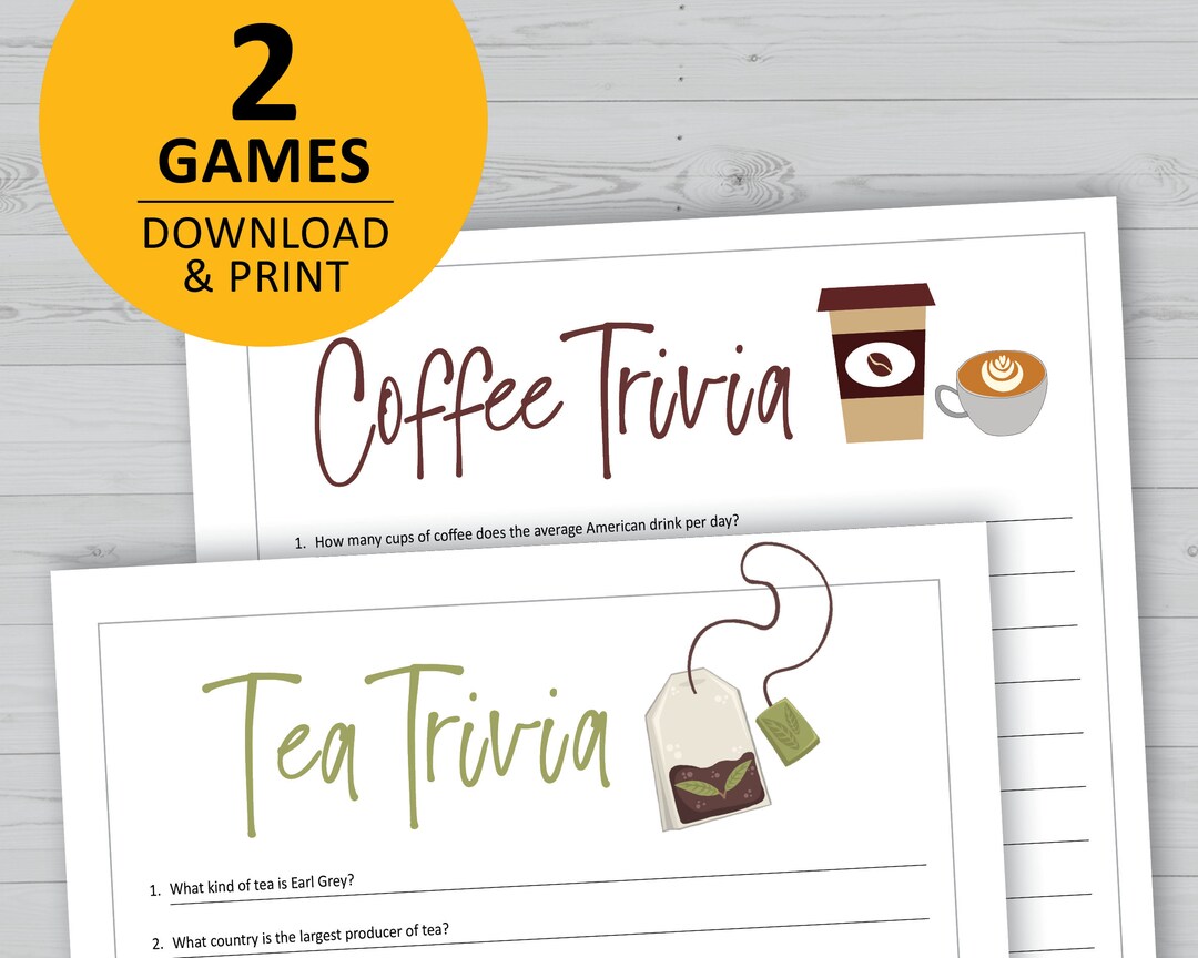 Coffee and Tea Trivia Game Bundle, Printable Questions (digital ...