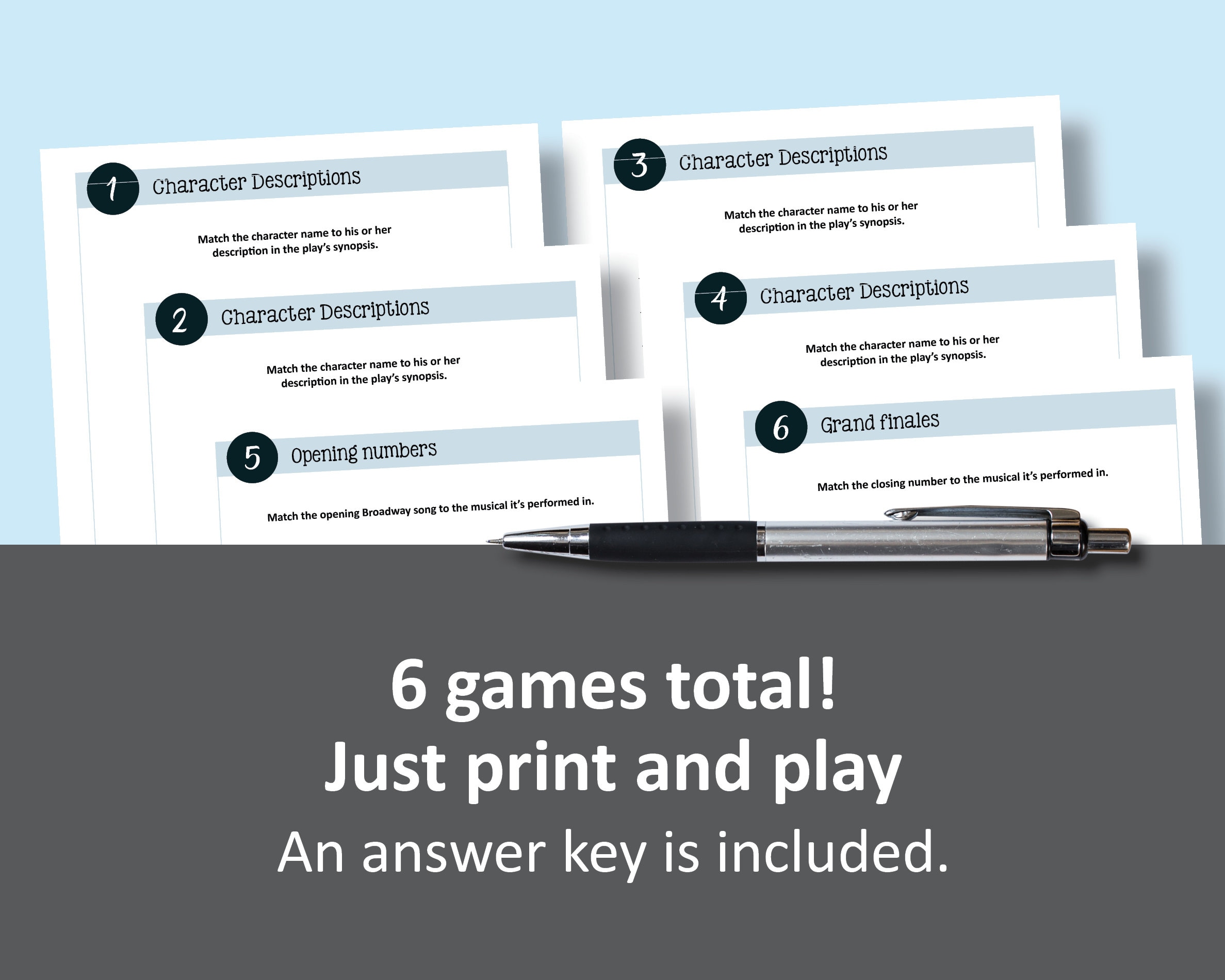 Broadway Printable Games, Matching Game, Instant Digital Download ...