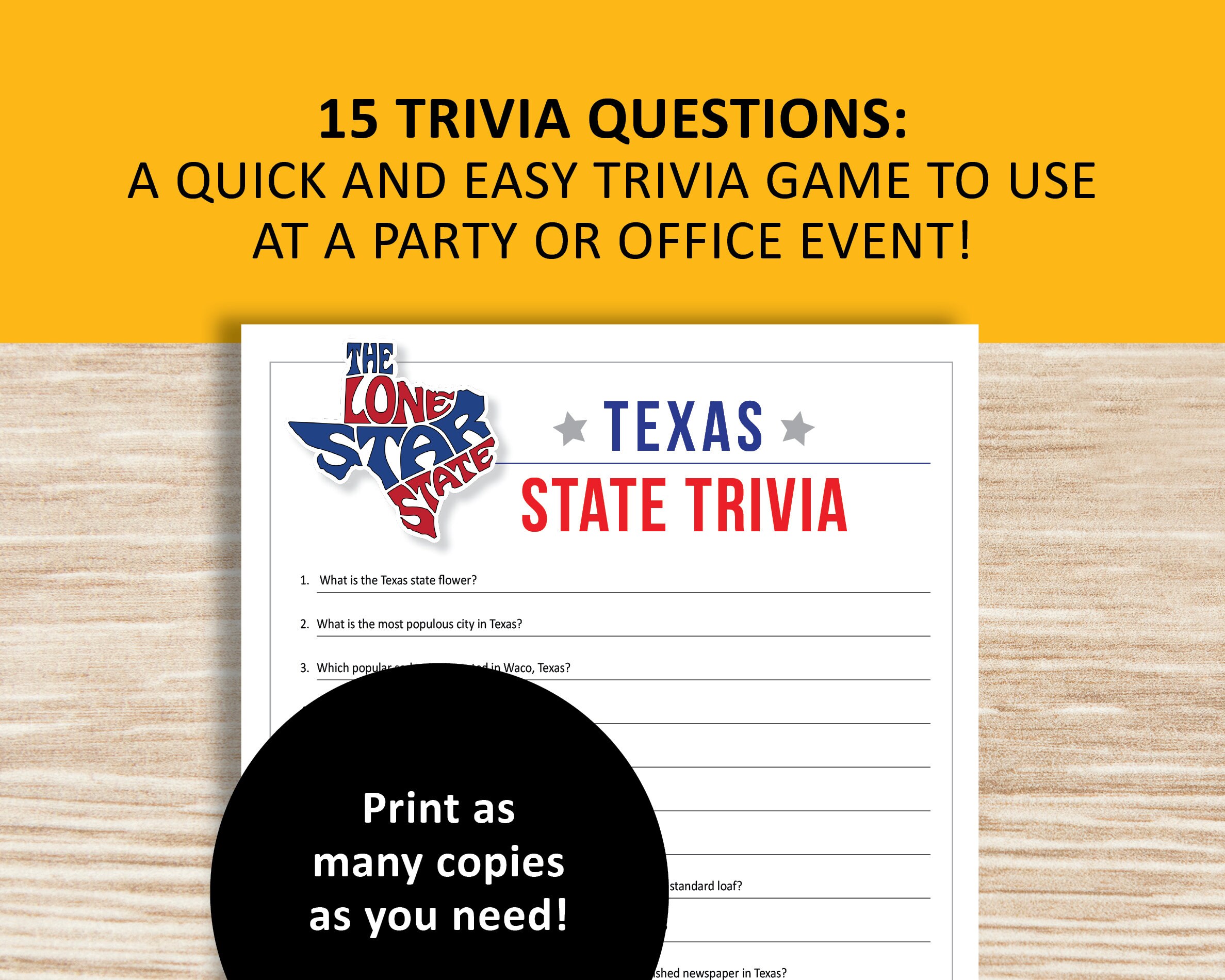 Texas Trivia Game, Printable, U.S. State Instant Download, Family Games ...