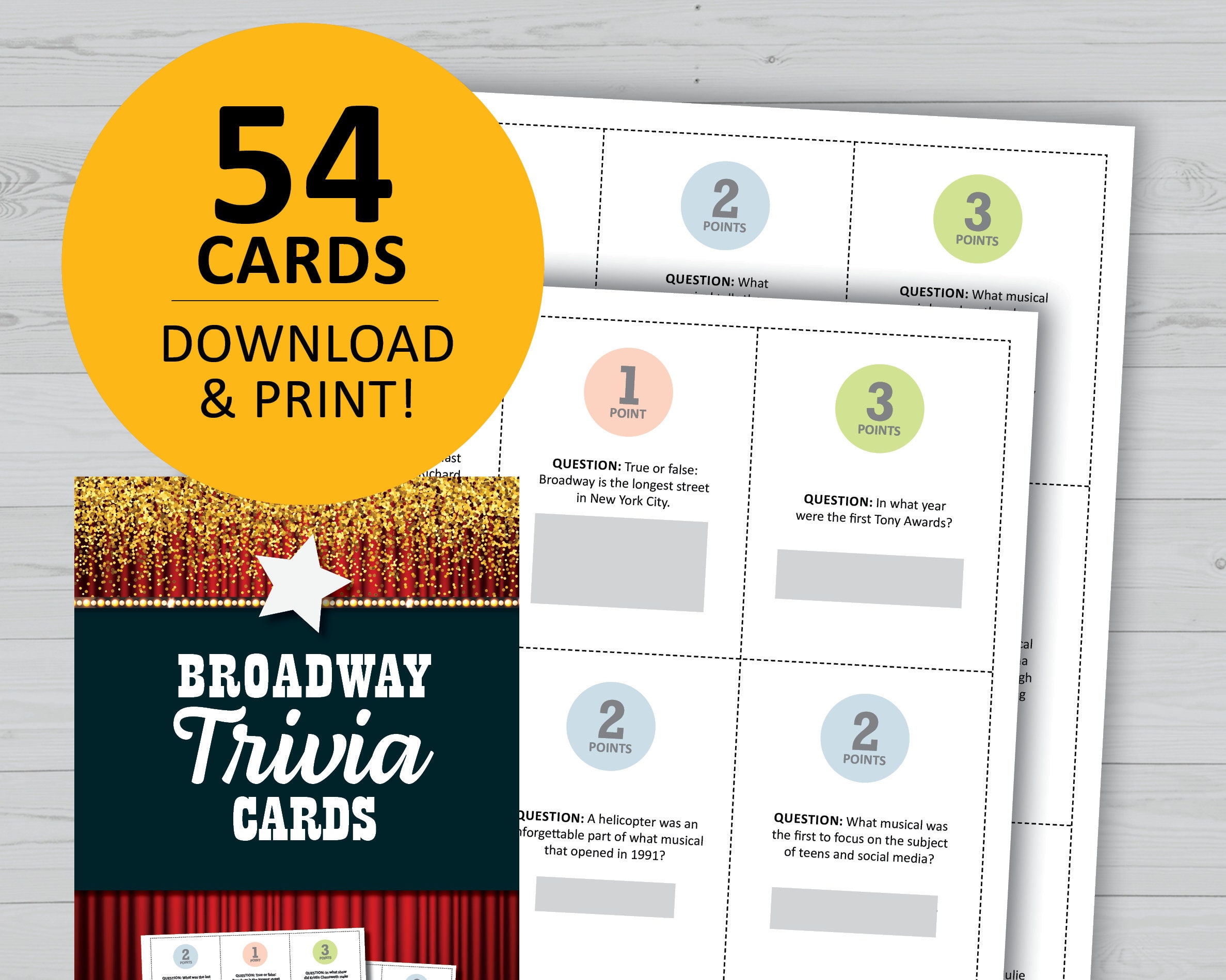 Broadway Trivia Game, Printable Cards, Instant Download, Musical ...