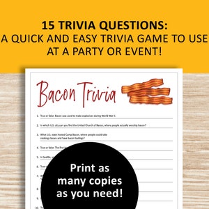 Bacon Trivia Game, Food Printable, Instant Download, Brunch Game ...
