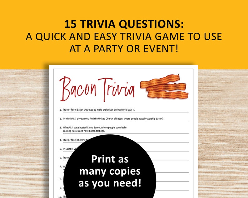 Bacon Trivia Game, Food Printable, Instant Download, Brunch Game ...