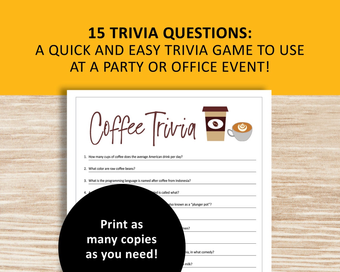 Coffee Trivia Game, Printable Games, Instant Download, Office Party ...