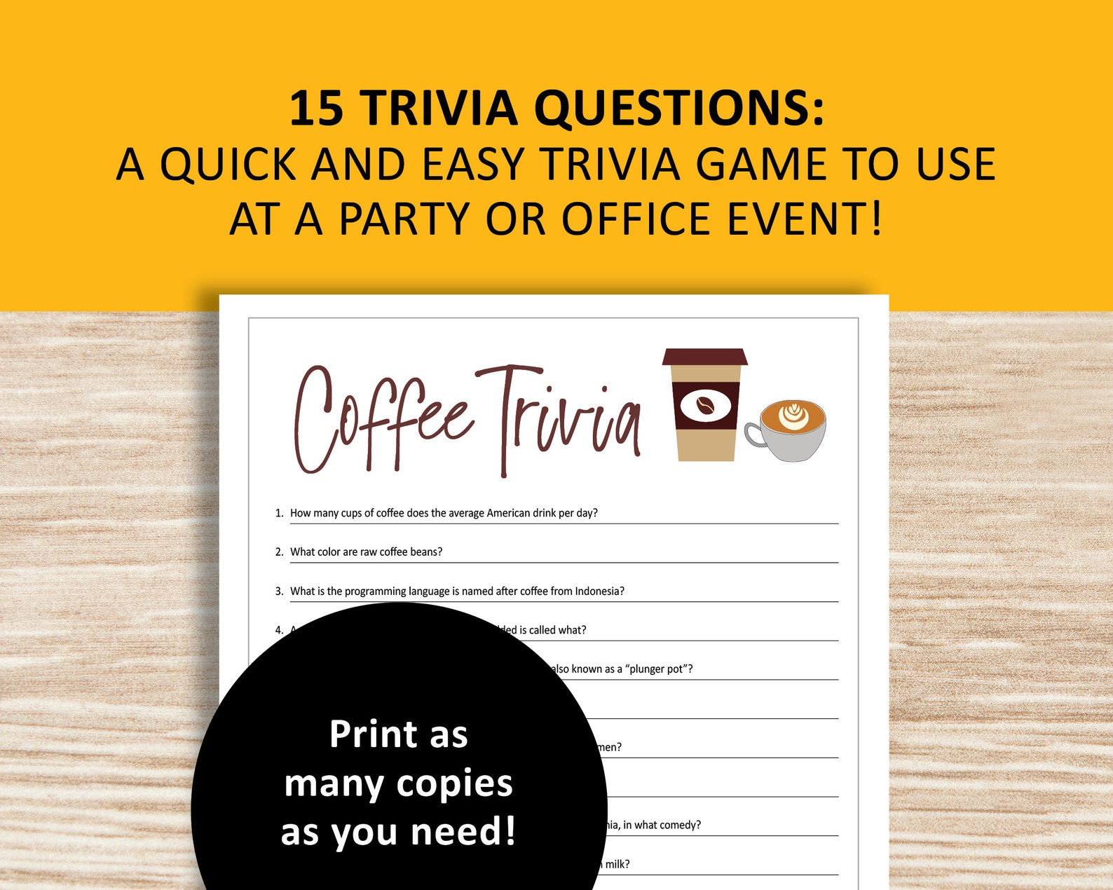 Coffee Trivia Game, Printable Games, Instant Download, Office Party ...