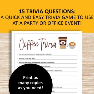 Coffee Trivia Game, Printable Games, Instant Download, Office Party ...