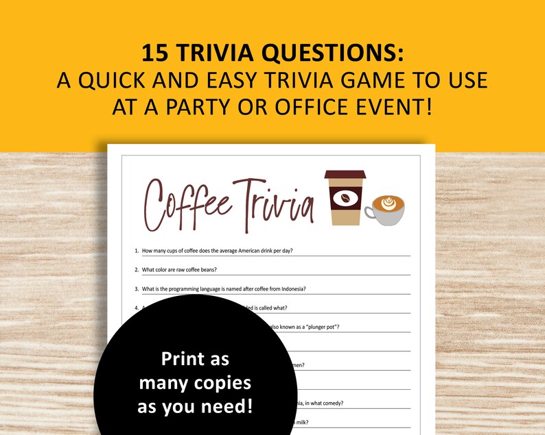 Coffee Trivia Game, Printable Games, Instant Download, Office Party ...