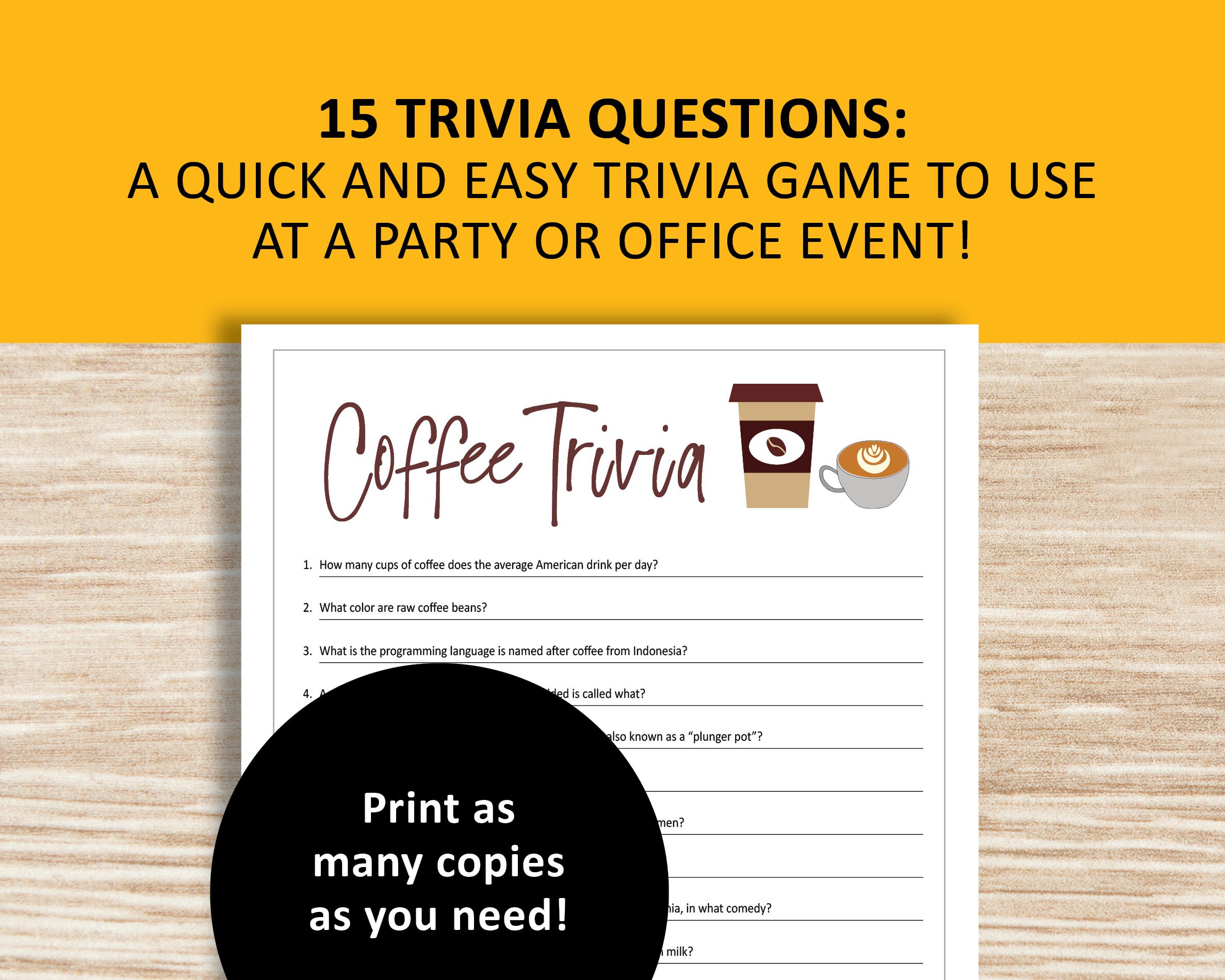 Coffee Trivia Game, Printable Games, Instant Download, Office Party ...