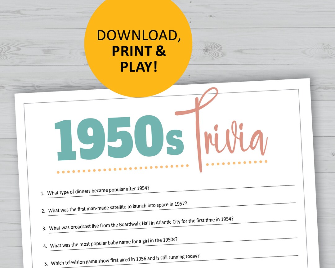 1950s Trivia Game, 50s History, Pop Culture Printable Games, Instant ...