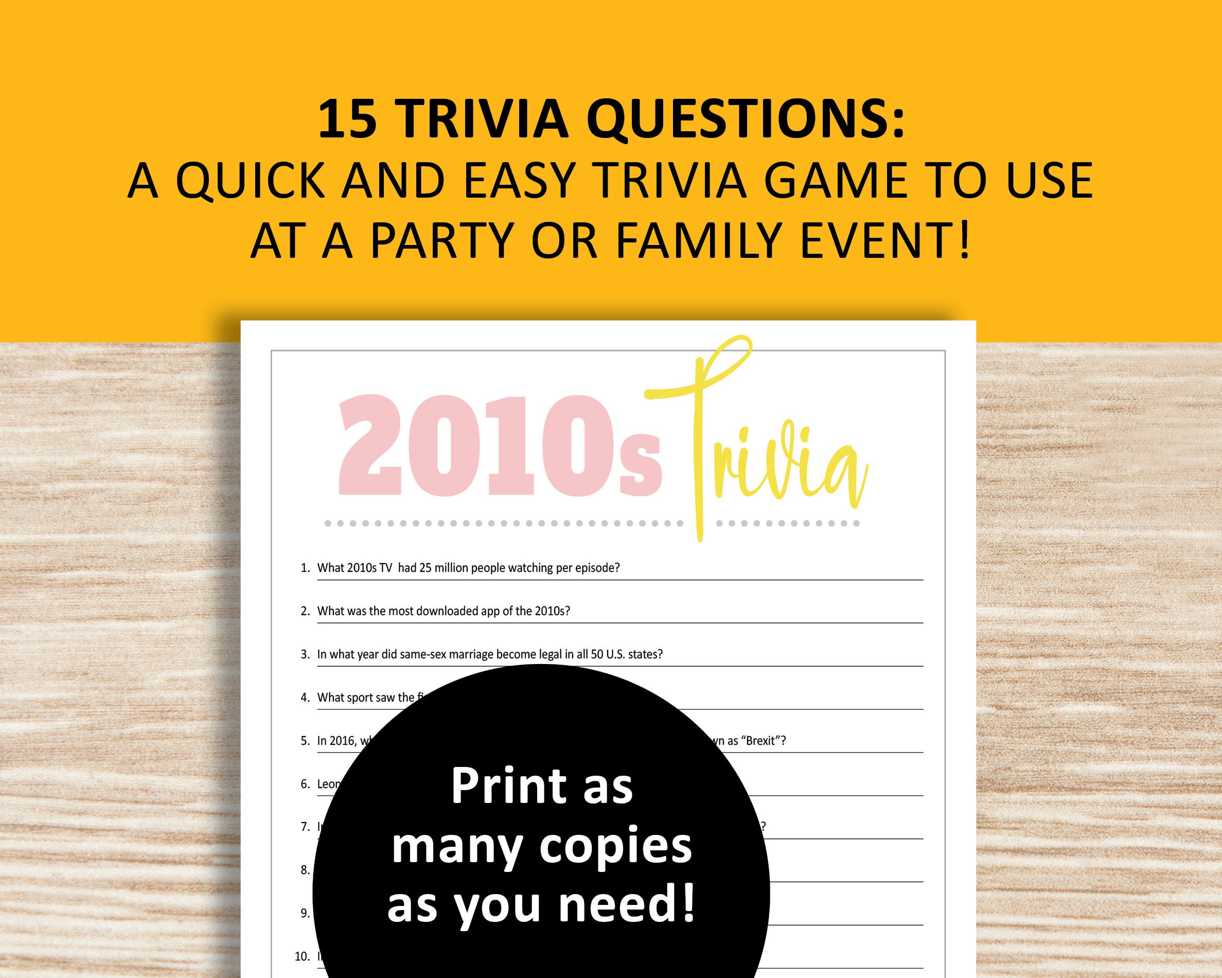 2010s Trivia Game, 10s History, Pop Culture Printable Games, Instant ...
