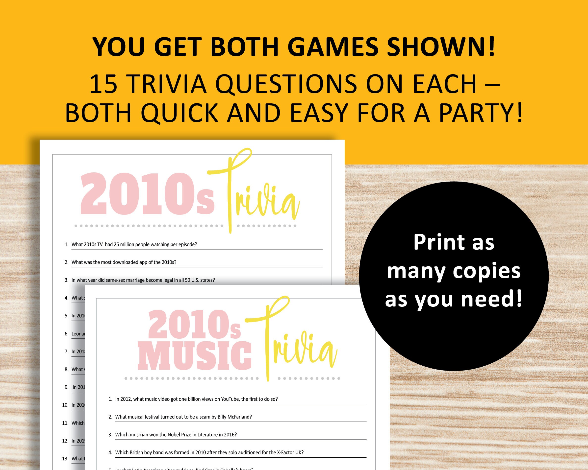 2010s Trivia Game Bundle, 10s History, Music, Pop Culture Printable ...