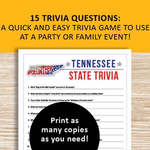 Tennessee Trivia Game, Printable, U.S. State Instant Download, Family ...