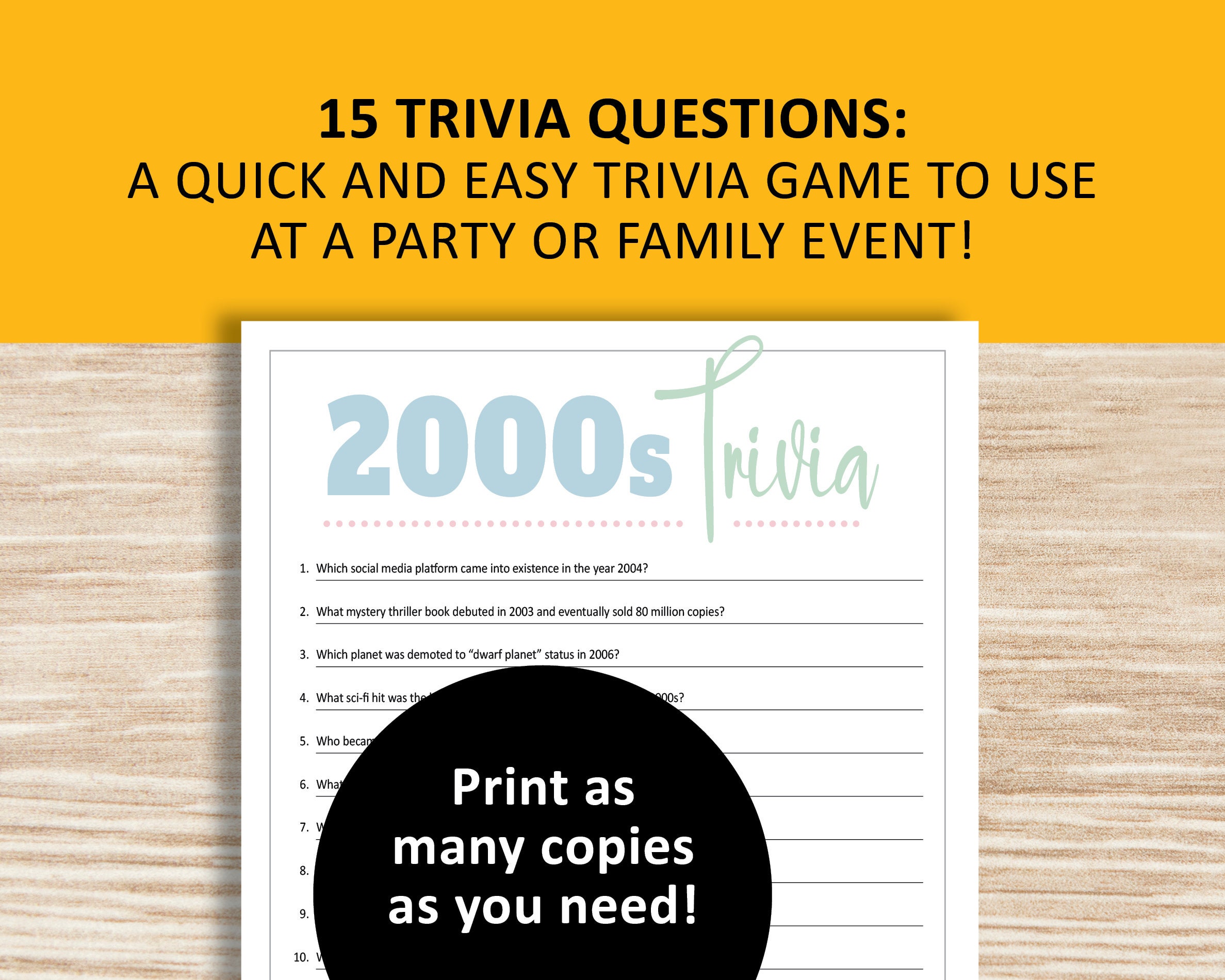 2000s Trivia Game, 00s History, Pop Culture Printable Games, Instant ...