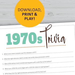 1970s Trivia Game, 70s History, Pop Culture Printable Games, Instant ...