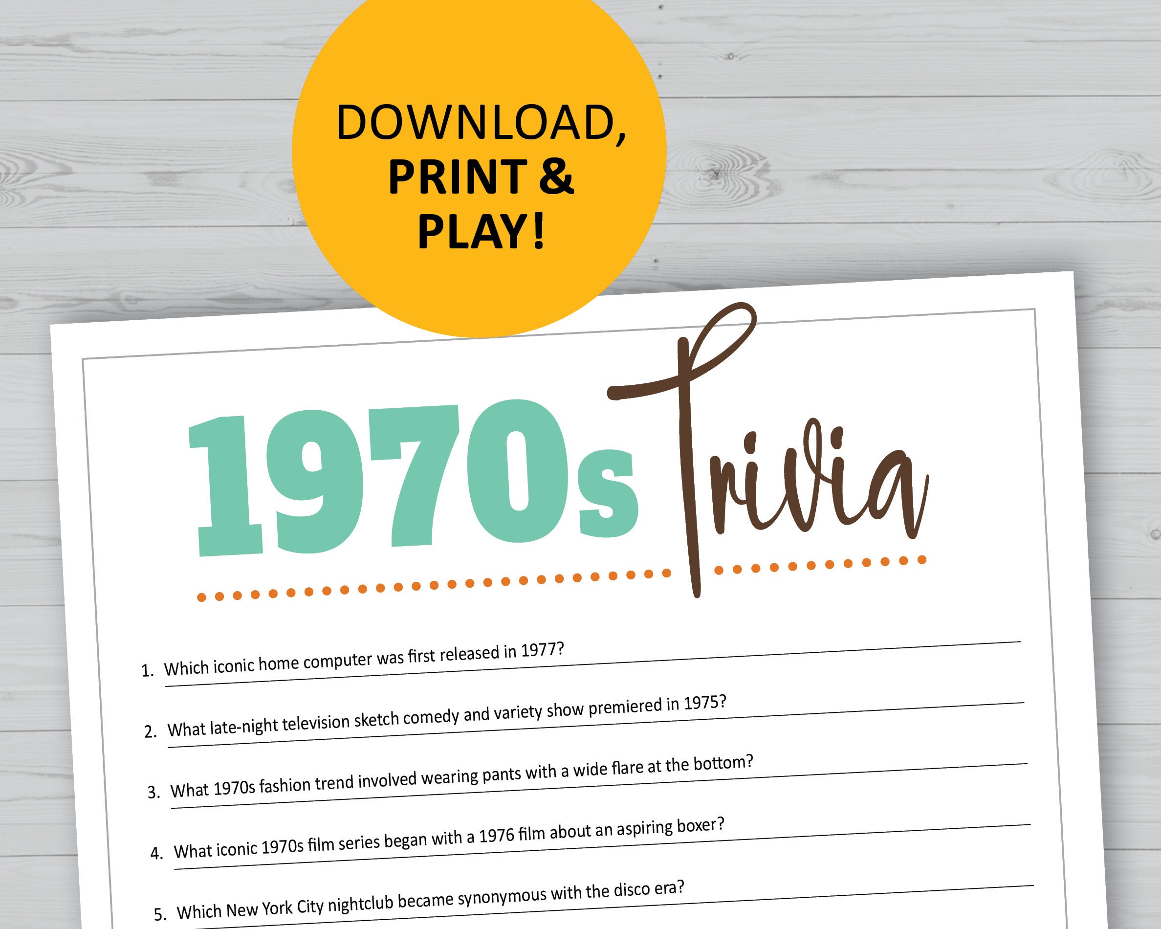1970s Trivia Game, 70s History, Pop Culture Printable Games, Instant ...