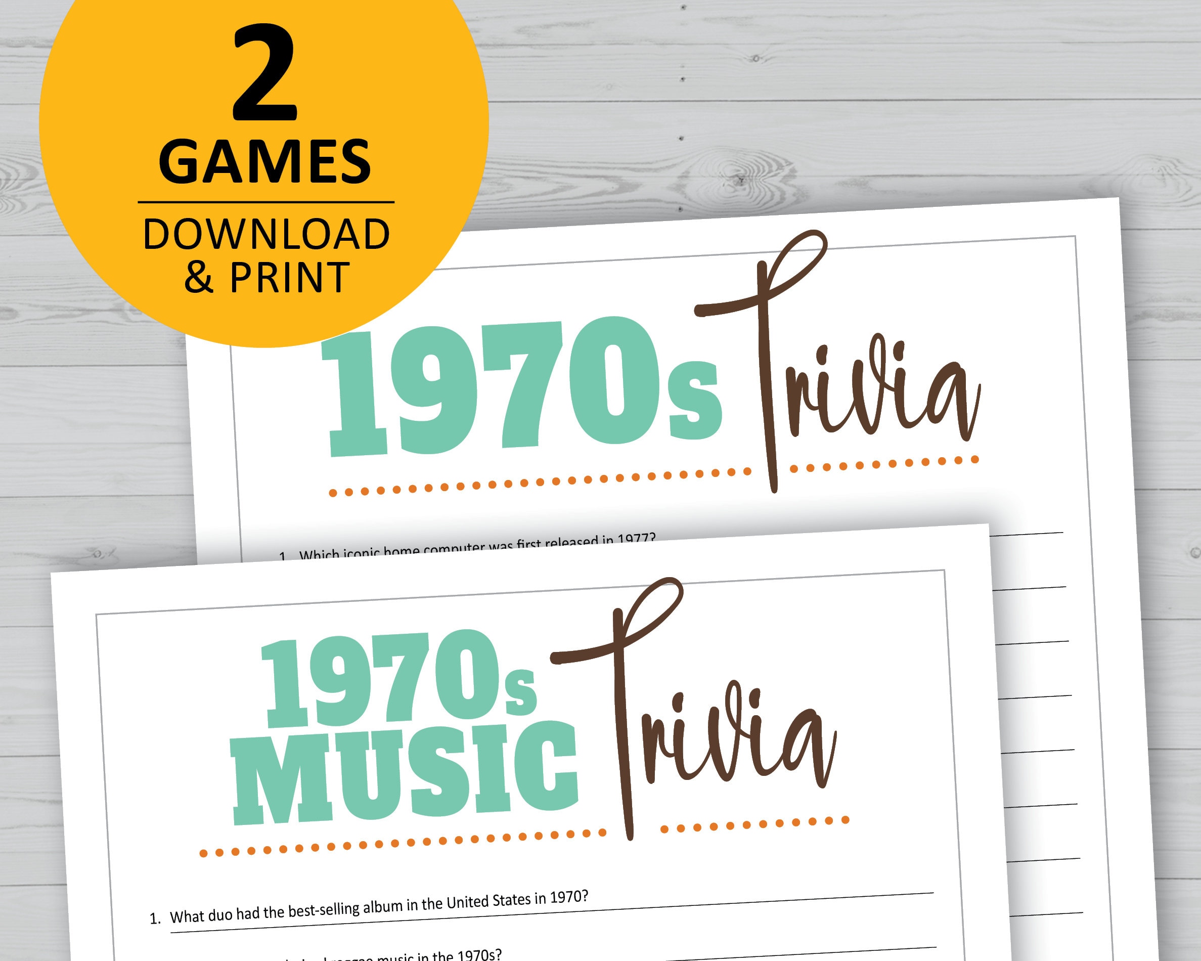 1970s Trivia Game Bundle, 70s History, Music, Pop Culture Printable ...