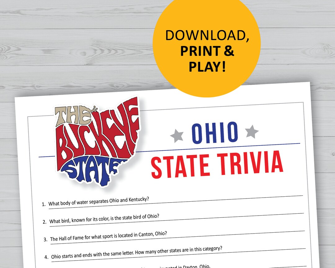 Ohio Trivia Game, Printable, U.S. State Instant Download, Family Games ...
