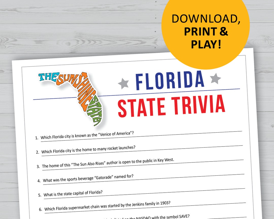 Florida Trivia Game Printable U.S. State Digital Download - Etsy