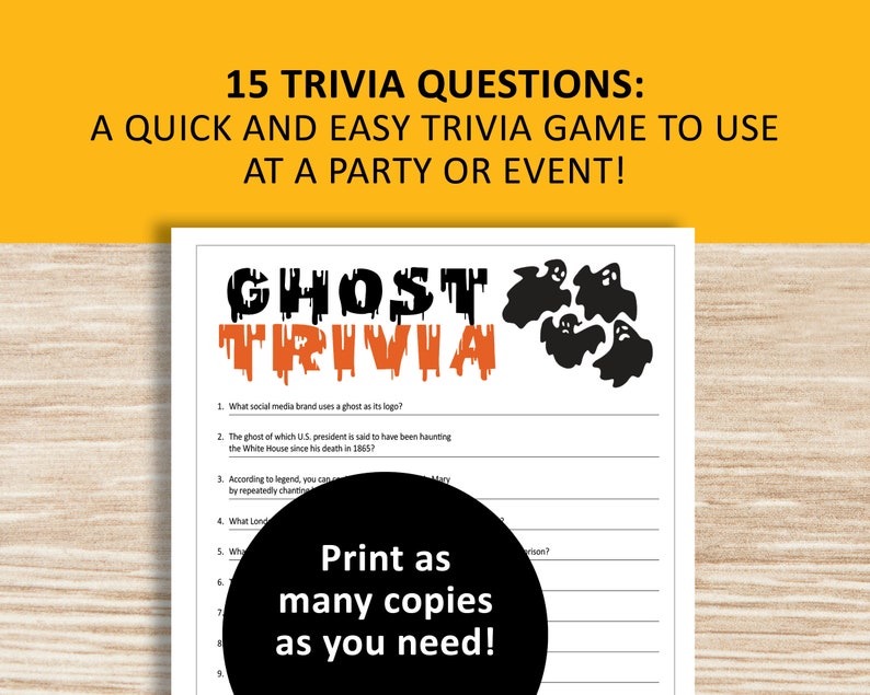 Ghost Trivia Game Printable Instant Download Halloween Party - Etsy