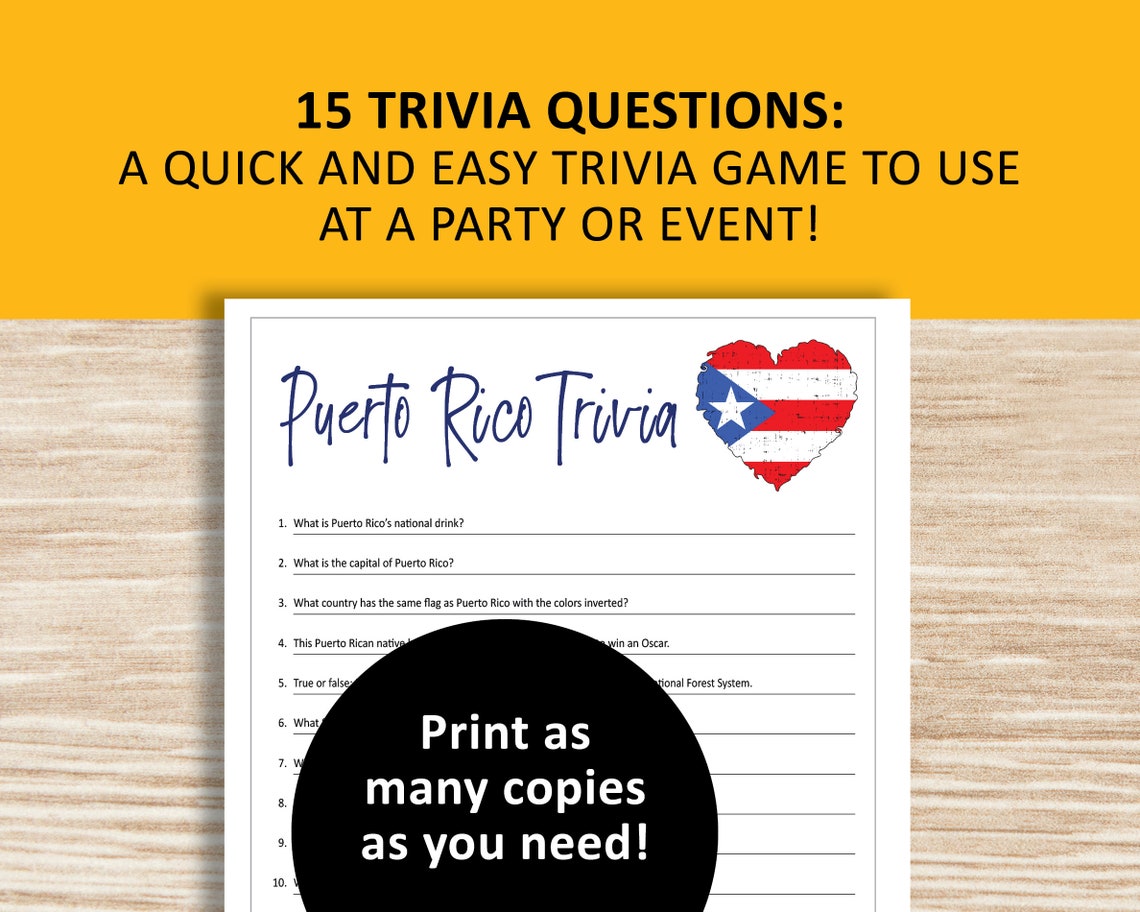 Puerto Rico Trivia Game, History Questions Printable, Instant Download ...