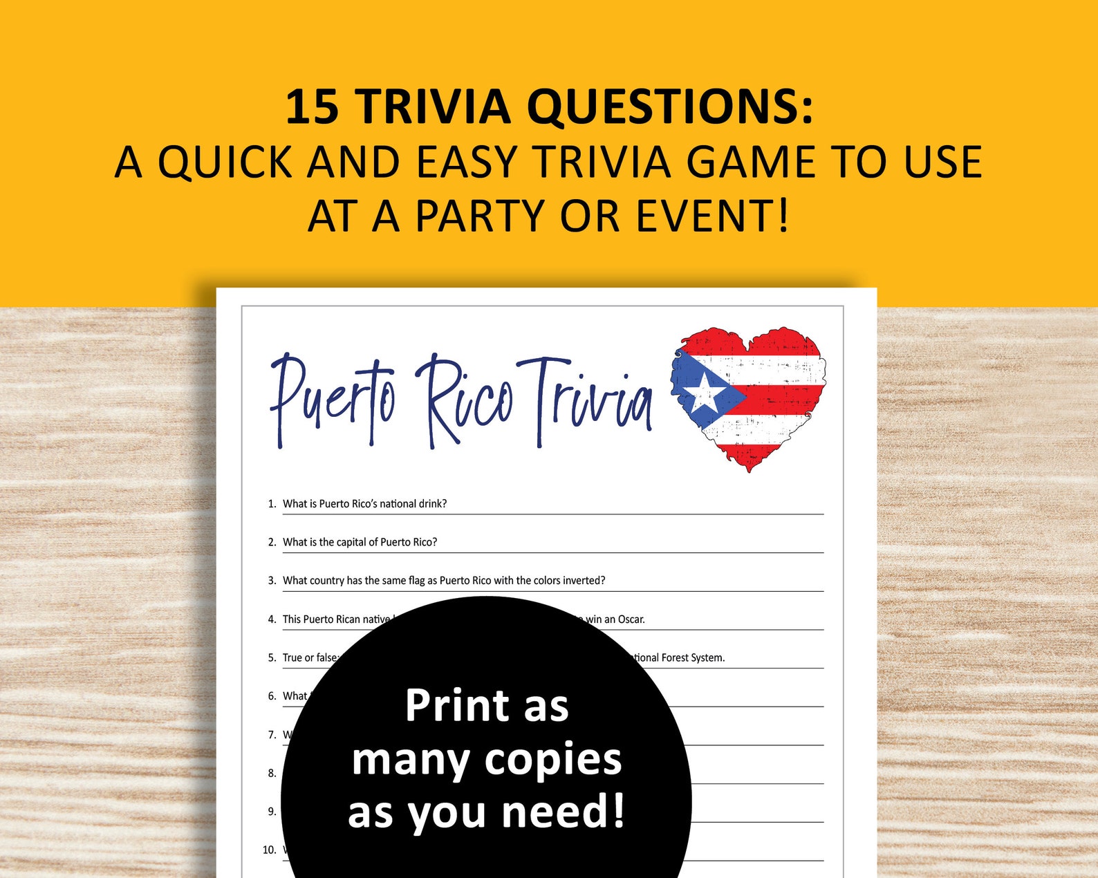 Puerto Rico Trivia Game, History Questions Printable, Instant Download ...