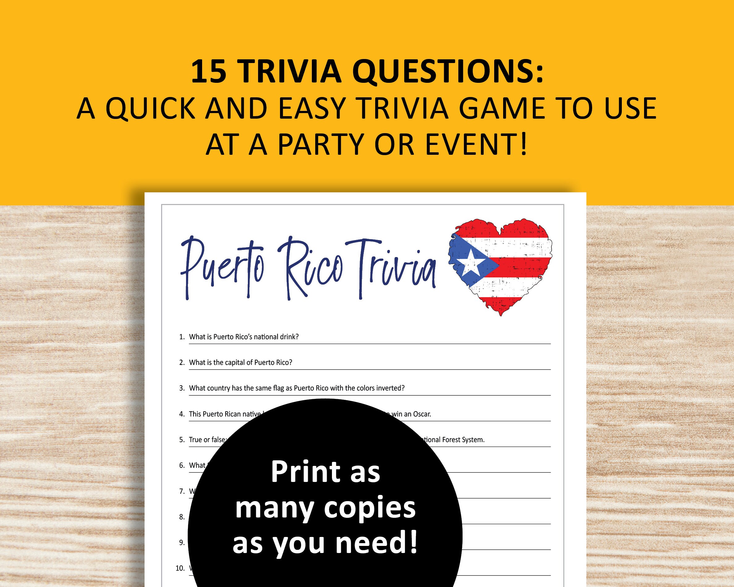 Puerto Rico Trivia Game, History Questions Printable, Instant Download ...