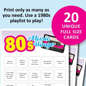 80s Music Bingo Boards, 1980s Printable Game, Instant Download, Party ...