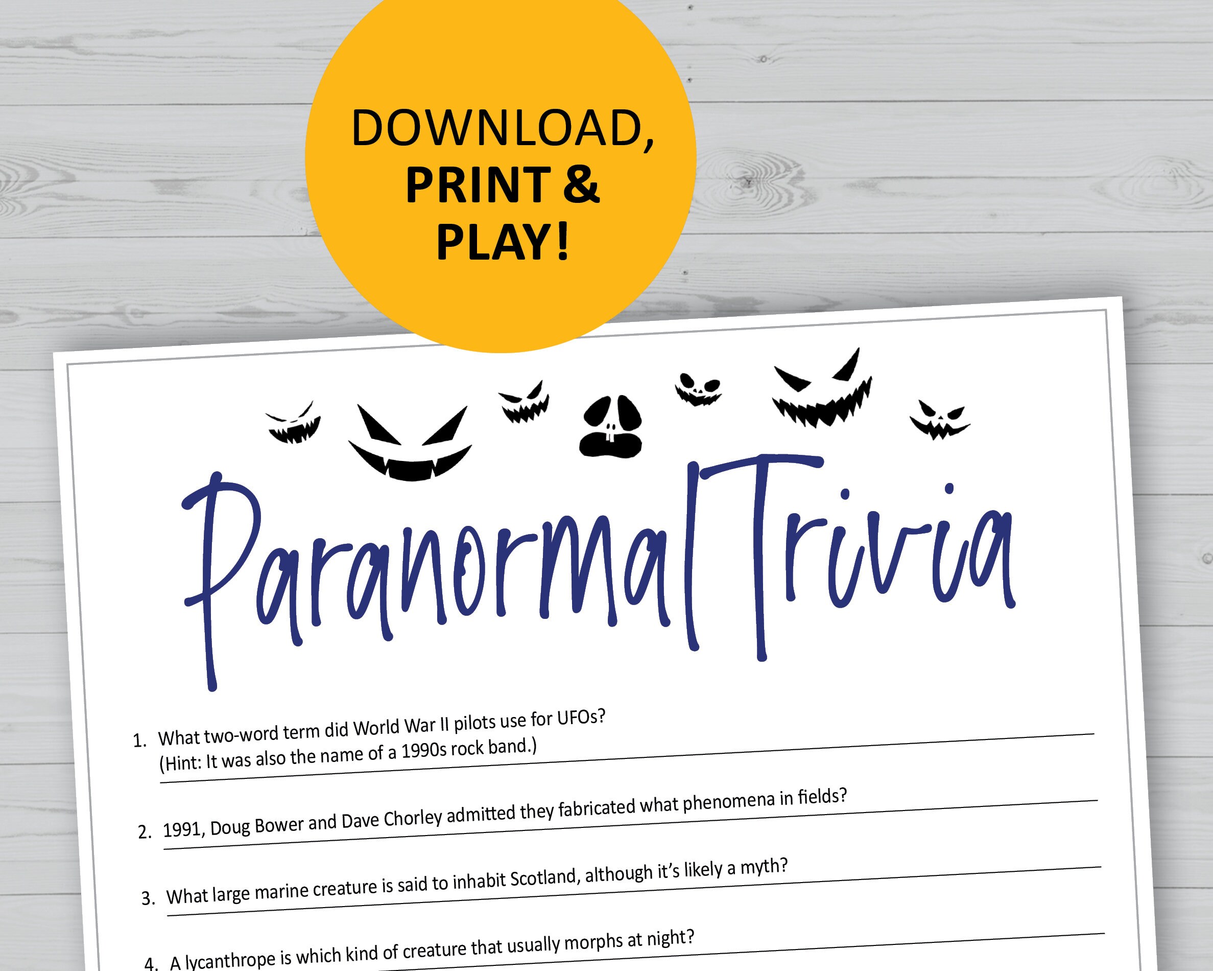 Paranormal Trivia Game, Ghost Printable, Instant Download, Halloween ...