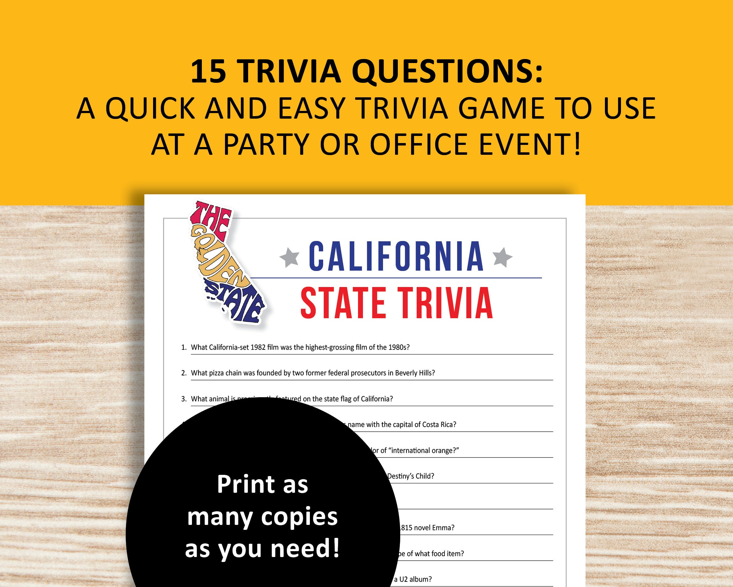 California Trivia Game, Printable, U.S. State Instant Download, Family ...