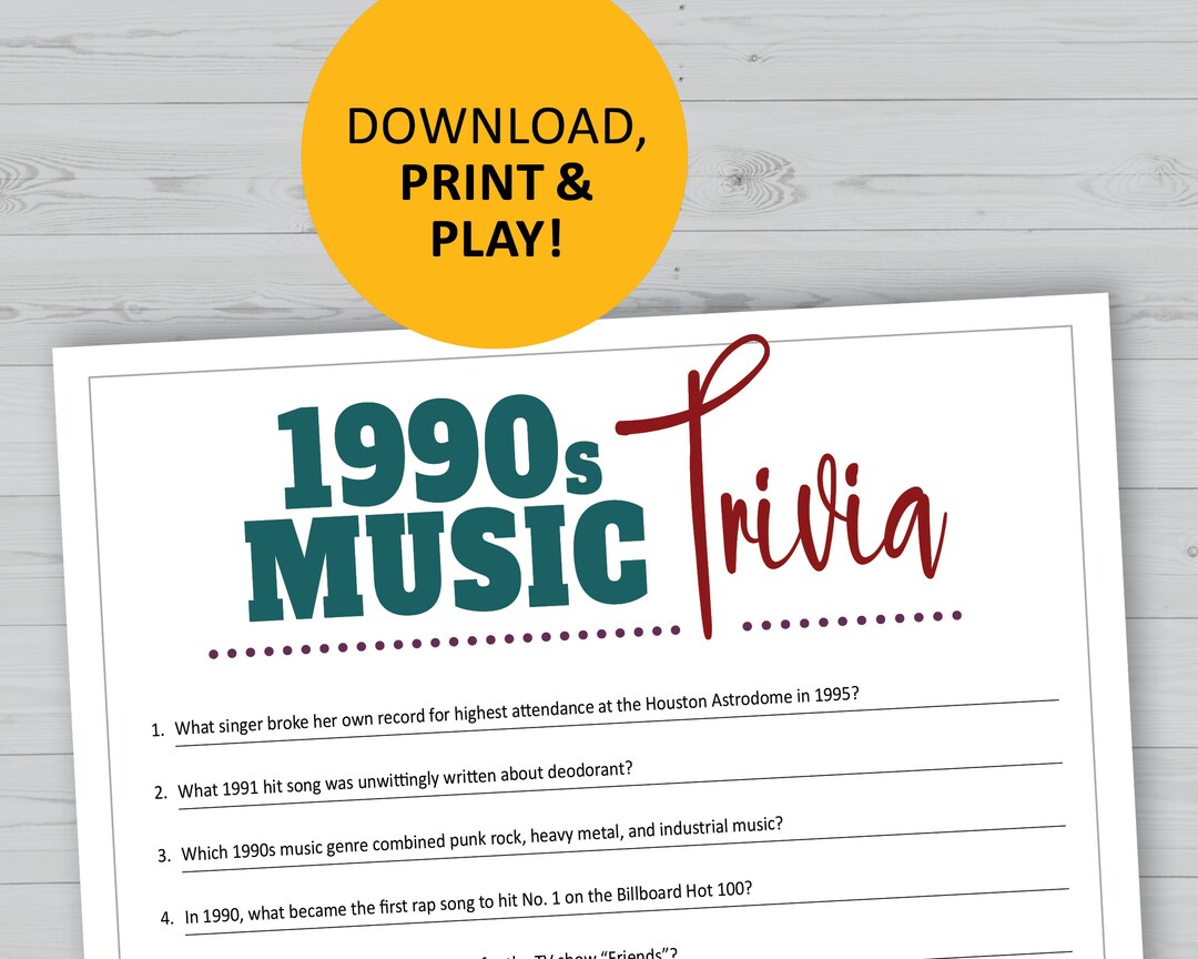 1990s Music Trivia Game, 90s History, Pop Culture Printable Games ...