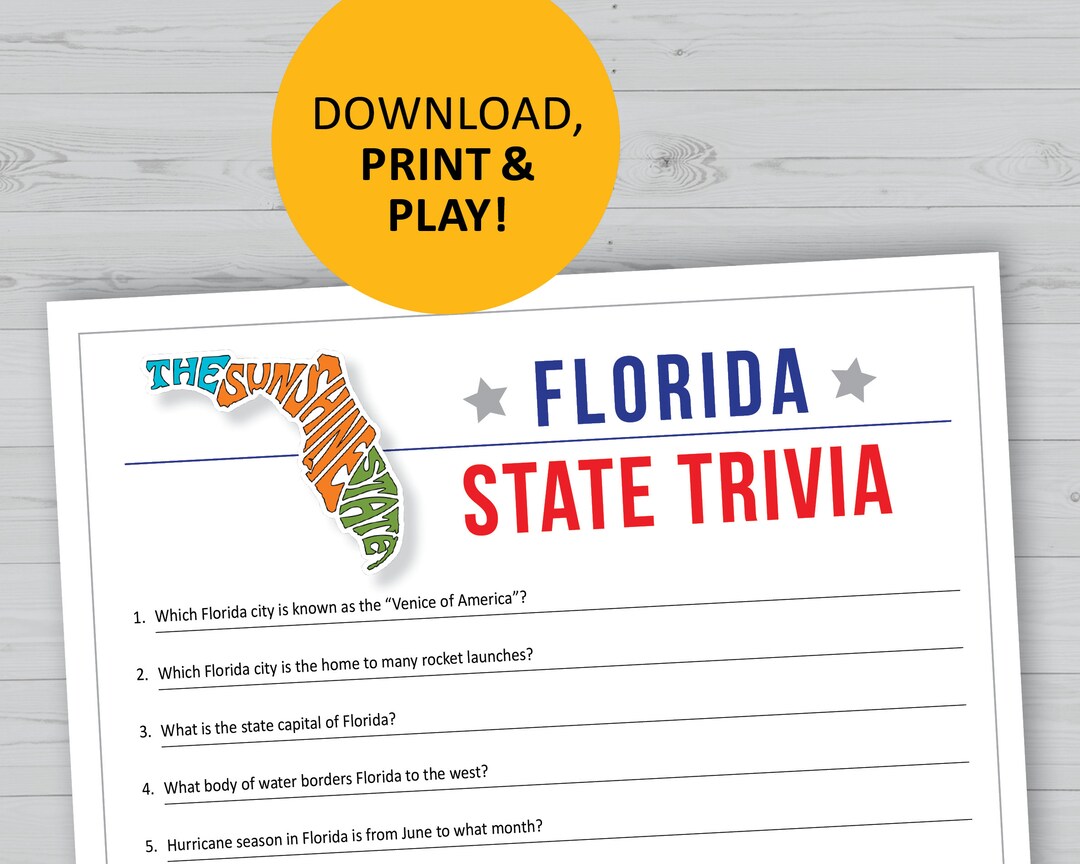 Florida Trivia Game, Printable, U.S. State Digital Download, Family ...