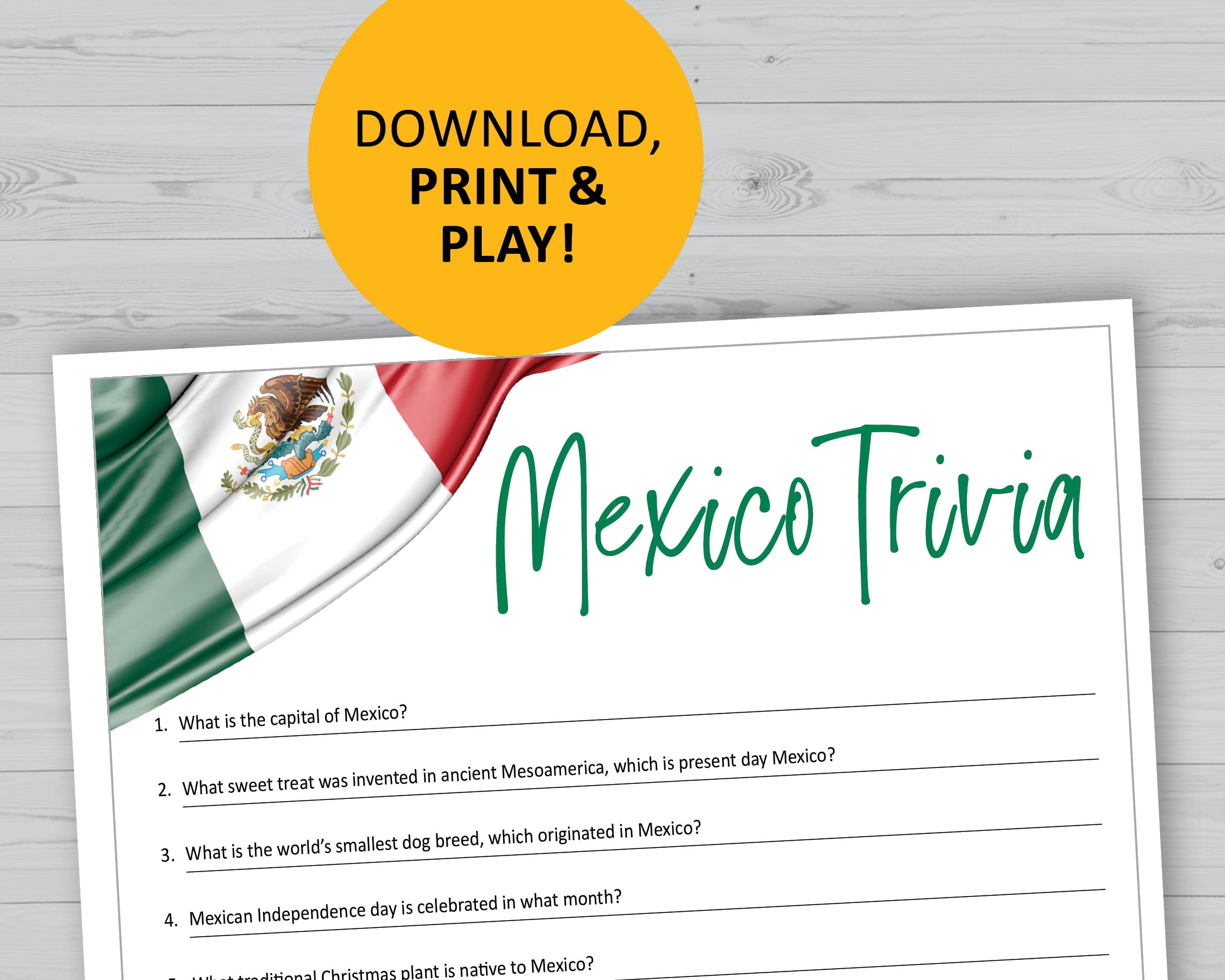 Mexico Trivia Game, Mexican History Questions Printable, Instant ...