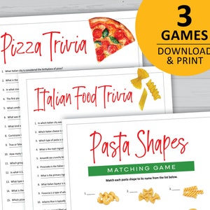 Italian Food Game Bundle, Trivia Printable, Pasta Matching Game, Pizza ...