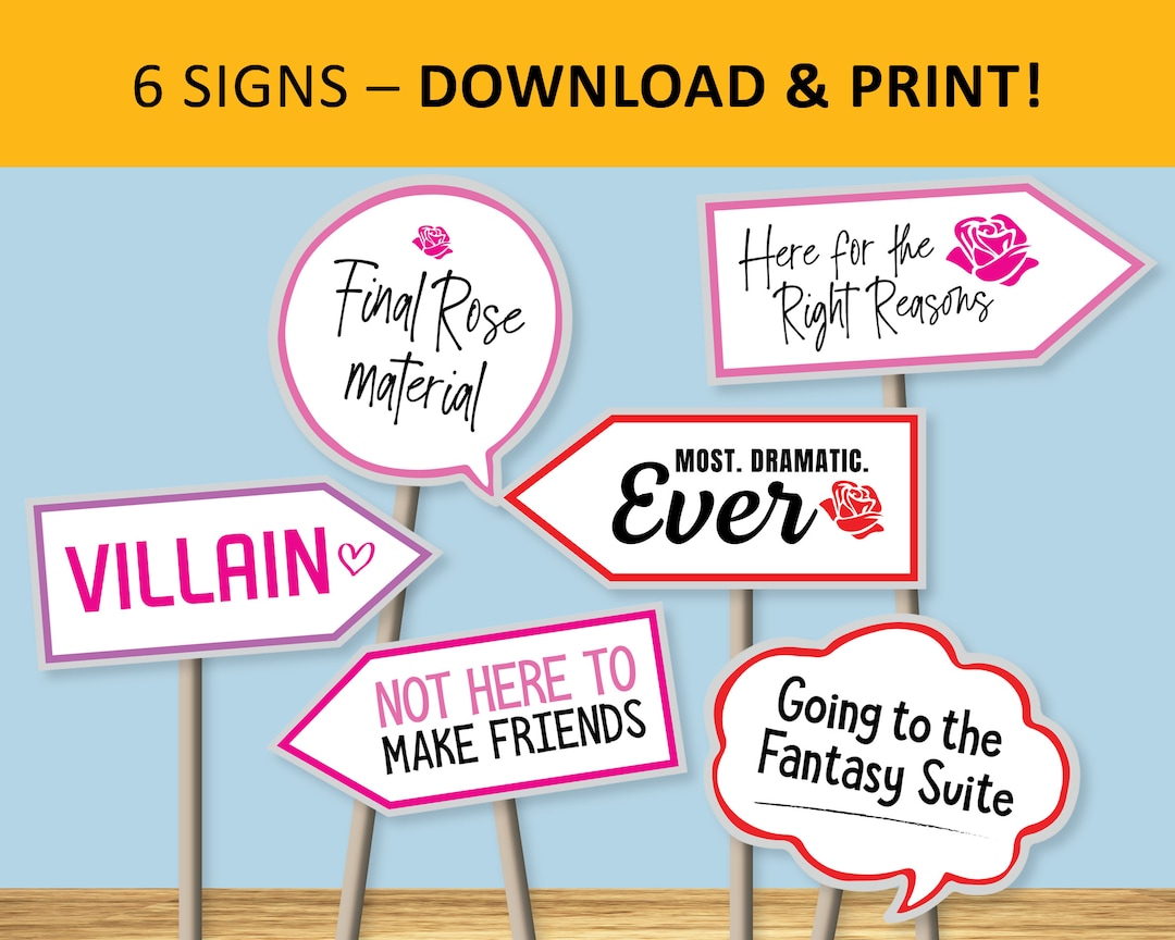 The Bachelor Photo Booth Signs, TV Show Printable Decorations, Digital ...