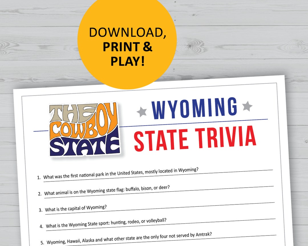 Wyoming Trivia Game, Printable, U.S. State Instant Download, Family ...